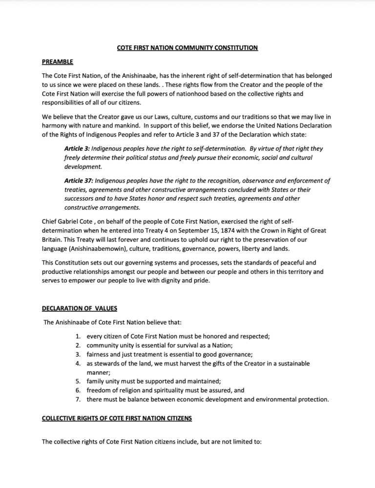 Community Constitution – Cote First Nation