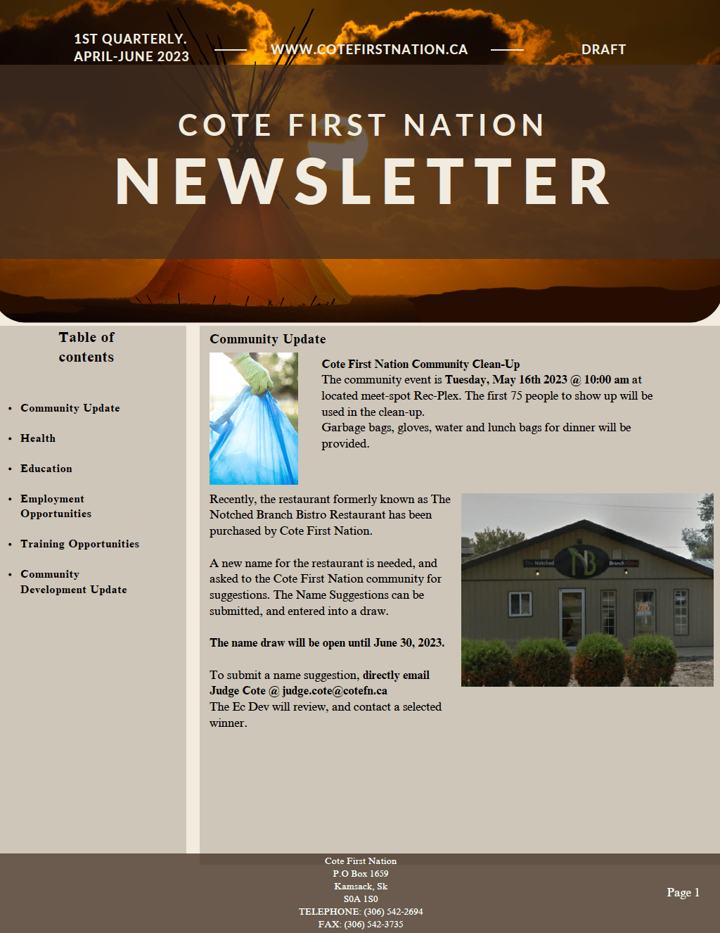 Quarterly Cote Newsletter April-June – Cote First Nation